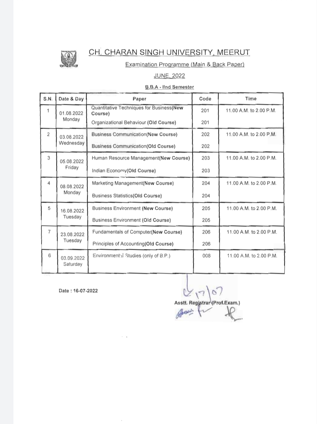 BBA Datesheet Accurate Business School Greater Noida