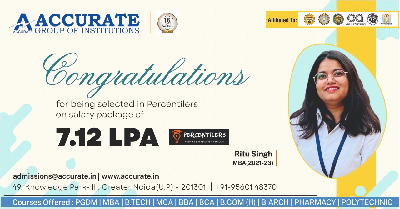 Ritu Singh from MBA Batch-2023 Has Been Selected by PERCENTILERS
