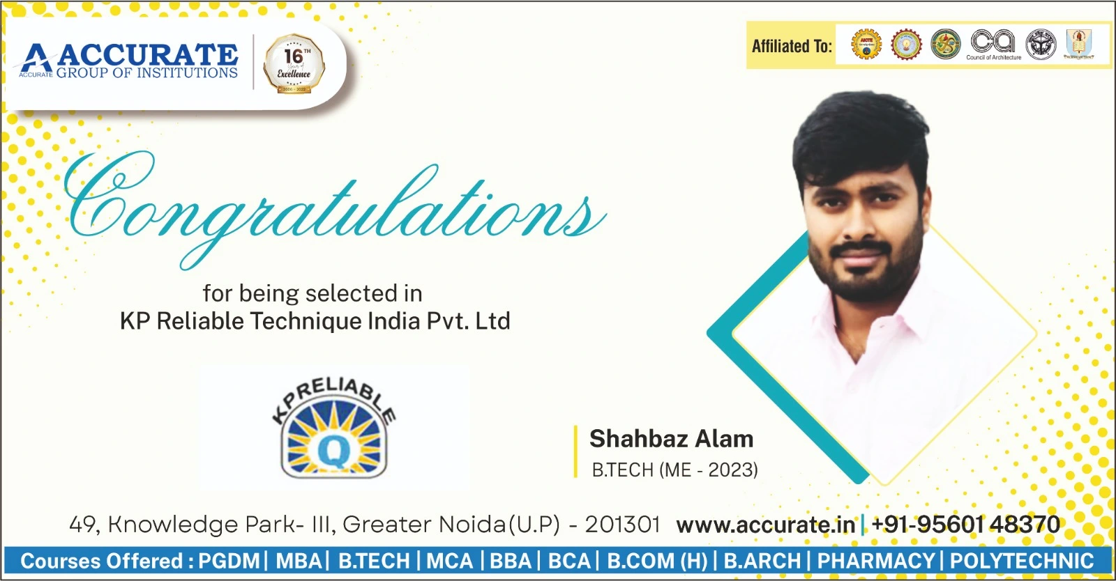 Recent Placement of Shahbaz Alam from Btech Program