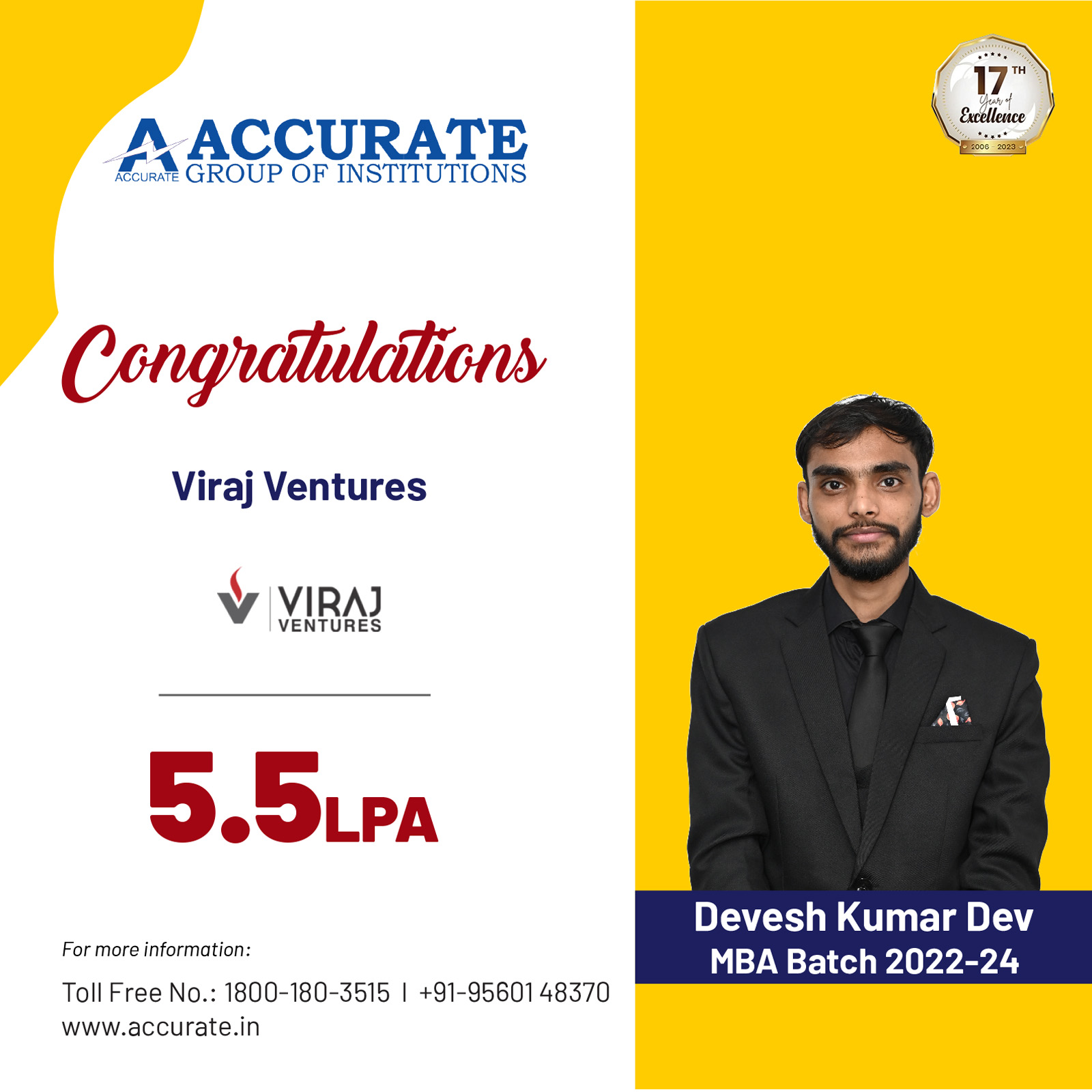 Devesh Kumar Dev MBA Student Selected by Viraj Ventures